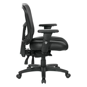 Office Star ProGrid Breathable High Back Manager's Chair with Leather and Mesh Seat, Adjustable Height and Arms, Dual Function Control, and 360 Degree Swivel, Black