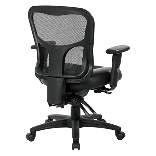 Office Star ProGrid Breathable High Back Manager's Chair with Leather and Mesh Seat, Adjustable Height and Arms, Dual Function Control, and 360 Degree Swivel, Black