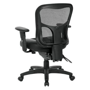 Office Star ProGrid Breathable High Back Manager's Chair with Leather and Mesh Seat, Adjustable Height and Arms, Dual Function Control, and 360 Degree Swivel, Black