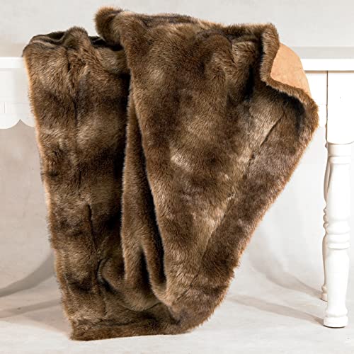 HiEnd Accents Faux Wolf Fur Throw, 50x60 inch, Soft Cozy Fluffy Fuzzy Warm Luxury Blanket, Cabin Lodge Rustic Style