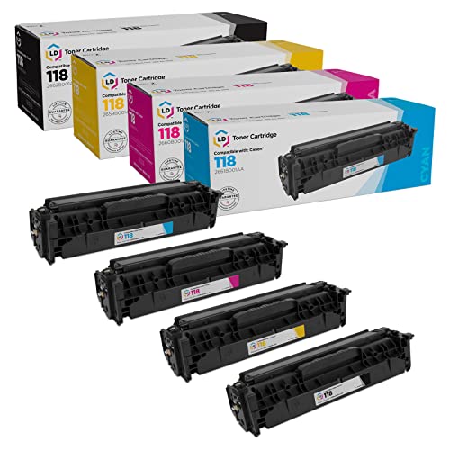 LD Products Remanufactured Toner Cartridge Replacements for Canon 118 (4 Set - BK, C, M, Y) Compatible with ImageClass LBP7200Cdn, LBP7660Cdn, MF726Cdw, MF729Cdw, MF8350Cdn, MF8380Cdw, MF8580Cdw