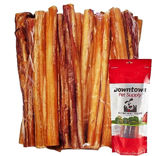 Downtown Pet Supply 12 inch 4 Pack of Bully Sticks for Medium Dogs & Large Dogs, Single Ingredient, Rawhide-Free Long Lasting Bully Sticks for Large Dogs- No Hide Bullsticks for Bully Stick Holder