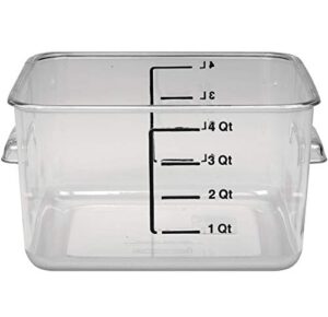 rubbermaid commercial products-fg630400 plastic space saving square food storage container for kitchen/sous vide/food prep, 4 quart, clear, lid sold separately