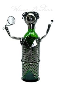 wine bodies tennis player metal wine bottle holder, charcoal