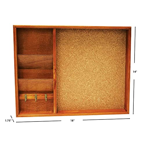 Home Basics Wall Mounted Wood Bulletin Board with Mail Organizer And 3 Hook Key Holder, Pine