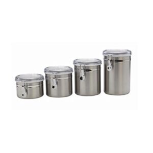 Anchor Hocking Round Stainless Steel Canister Set with Clear Acrylic Lid and Locking Clamp, 4-Piece Set - 24954