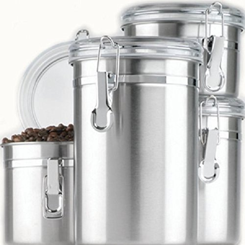 Anchor Hocking Round Stainless Steel Canister Set with Clear Acrylic Lid and Locking Clamp, 4-Piece Set - 24954