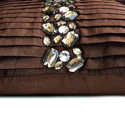 The HomeCentric Brown Lumbar Pillow Cover, Pintucks and Crystals Bling Pillows Cover, 12x14 inch (30x35 cm) Lumbar Pillow Cover, Rectangle Silk Striped Lumbar Pillow Cover Solid - Crystal Dreams