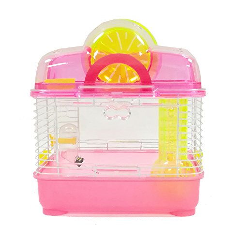 YML Clear Plastic Dwarf Hamster Mice Cage with Ball on Top, Pink 10 IN