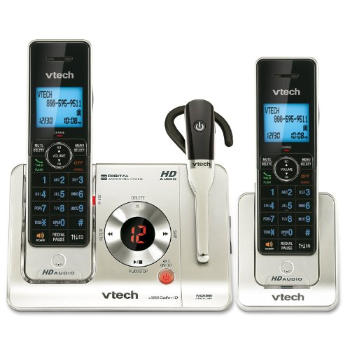 VTech LS6475-3 DECT 6.0 Expandable Cordless Phone with Answering System and DECT Cordless Headset, Silver with 2 Handsets and 1 Headset, Silver/Black