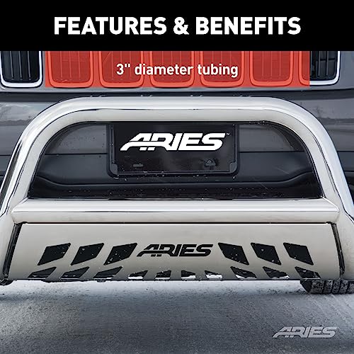 ARIES 35-3012 3-Inch Polished Stainless Steel Bull Bar, No-Drill, Select Ford F-250, F-350, F-450, F-550 Super Duty