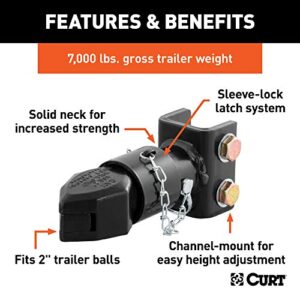 CURT 25319 Channel-Mount Adjustable Trailer Coupler, 2-Inch Hitch Ball, 7,000 lbs , black