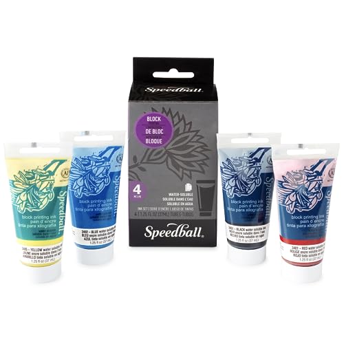 Speedball Water-Soluble Block Printing Ink Starter Set, 4-Color Set, 1.25-Ounce Tubes