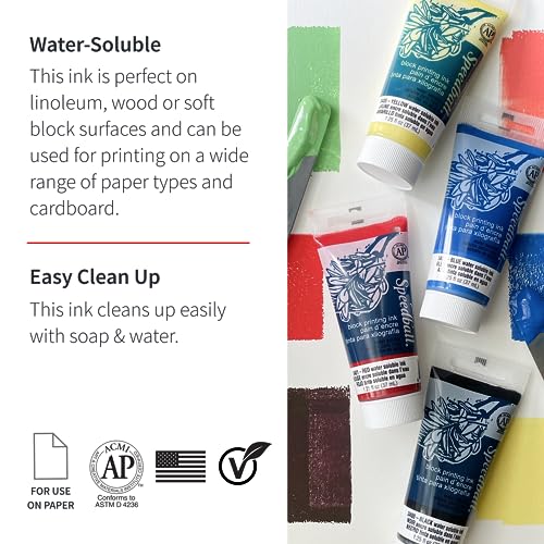 Speedball Water-Soluble Block Printing Ink Starter Set, 4-Color Set, 1.25-Ounce Tubes