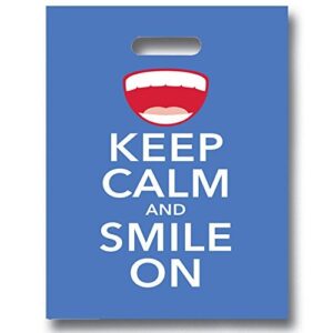 keep calm and smile on dental giveaway bags, 7-3/4" x 9", 100 pack