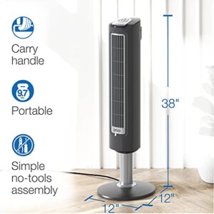 Lasko 2519 3-Speed Wind Tower Fan with Remote Control, 38 Inch, Gray