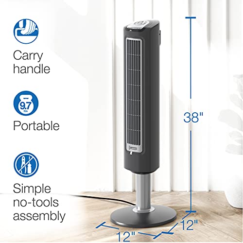 Lasko 2519 3-Speed Wind Tower Fan with Remote Control, 38 Inch, Gray