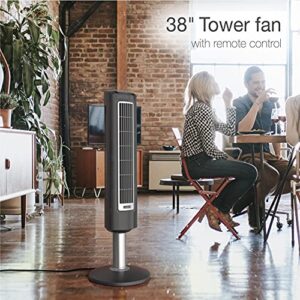 Lasko 2519 3-Speed Wind Tower Fan with Remote Control, 38 Inch, Gray