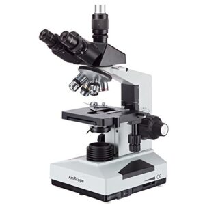 amscope t490b compound trinocular microscope, 40x-2000x magnification, halogen light, abbe condenser, 2-layer mechanical stage, high-resolution optics, awarded no. 6 among the top 10 microscopes 2016