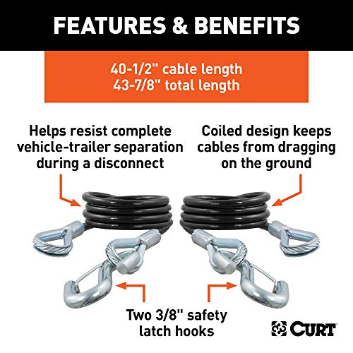 CURT 80136 43-7/8-Inch Vinyl-Coated Trailer Safety Cables, 3/8-In Snap Hooks, 3,500 lbs Break Strength, 2-Pack