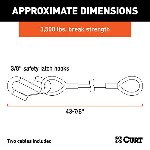 CURT 80136 43-7/8-Inch Vinyl-Coated Trailer Safety Cables, 3/8-In Snap Hooks, 3,500 lbs Break Strength, 2-Pack