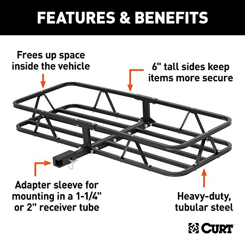 CURT 18145 48 x 20-Inch Basket Hitch Cargo Carrier, 500 lbs Capacity, Black Steel, 1-1/4, 2-In Adapter Shank