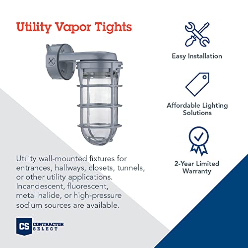 Lithonia Lighting VW150I M12 Incandescent Utility Vapor Tight, 150W 120V, Wall Mount Fixture, Grey