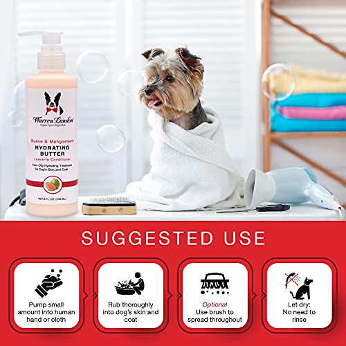 Warren London Hydrating Butter Leave In Pet Conditioner for Dogs | Lotion for Skin and Coat | Aloe Puppy & Dog Conditioner for Hair Detangler, Dry Skin, & Pet Fur Dandruff | Use After Dog Shampoo & Bathing | Made in USA | Guava 8oz