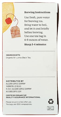 Allegro Tea, Organic Estate Ceylon Tea Bags, 20 ct