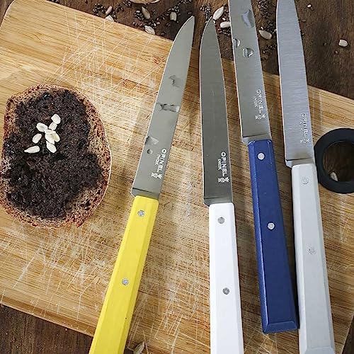 Opinel No. 125 Table Knives, 4 Piece Set, High Carbon Steel Dinner Knives for Parties, Entertaining, or Everyday Use, Painted Hornbeam Handles, Made in France (POP),ys/m,254225