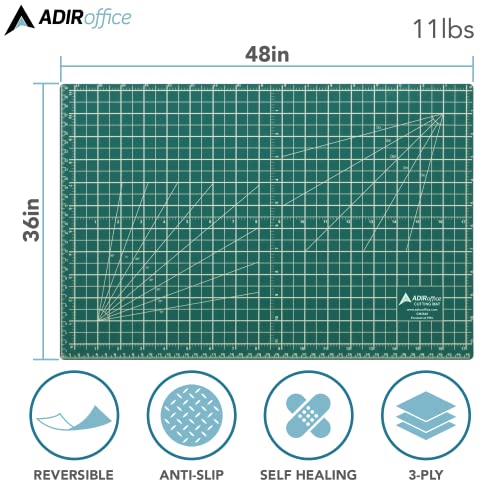 Adir Corp. 36x48 Inches Green/Black Professional Self Healing Cutting Mats - 3 Ply Double Sided Reversible Durable Non-Slip PVC Cutting Mats - Perfect for Crafts & Sewing