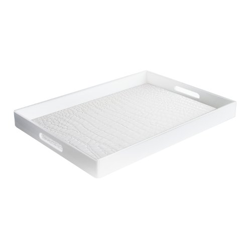 American Atelier Alligator Rectangle Serving Tray with Handles, 14x19, white