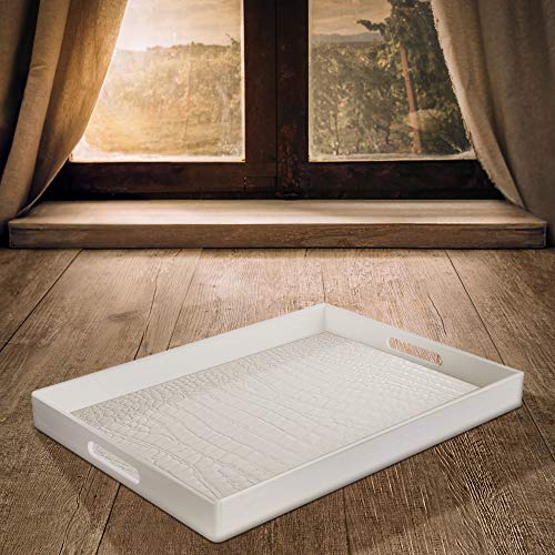 American Atelier Alligator Rectangle Serving Tray with Handles, 14x19, white