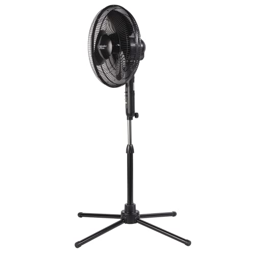 Comfort Zone CZST161BTEBK 16” Oscillating Pedestal Fan, 3-speed Options, 90-Degree Oscillating Head, Adjustable Height and Tilt, Powerful Air Flow, Black