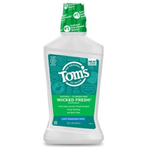 tom's of maine natural wicked fresh! alcohol-free mouthwash, cool mountain mint, 16 oz. (packaging may vary)