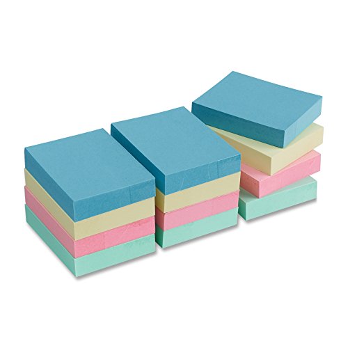 Business Source Premium Adhesive Notes 1.875 x 1.375 (1 78 X 1 38) Inches, Pack of 12 Pads of 100 - Pastel (16500)