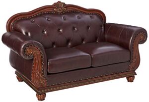 acme top grain leather loveseat, dark brown leather