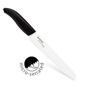 kyocera advanced ceramic revolution series 7-inch serrated slicing bread knife, black handle, white blade