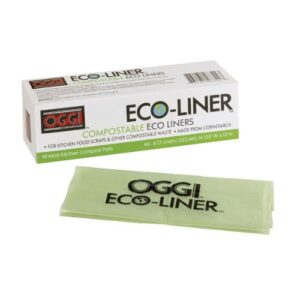 oggi eco-liner compostable liners- box of 40 liners for countertop compost bin with lid, 6-liter compostable bags, eco friendly products - bags meet international ok compost home standards