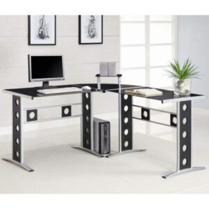 Coaster Keizer 3-piece L-shape Office Desk Set Black and Silver 800228