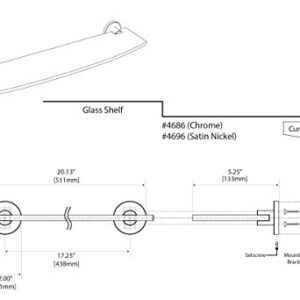 Gatco 4696 Channel Glass Shelf, Satin Nickel 20 Inch