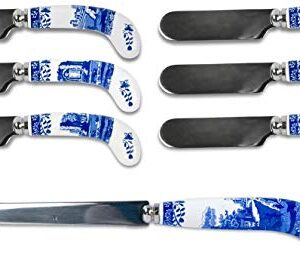 Spode Blue Italian Collection Cheese Knife and Spreaders, Set of 6, Stainless Steel, Porcelain Handle, 4.75-Inches, Jam Spreader, Butter, and Pastry Knife