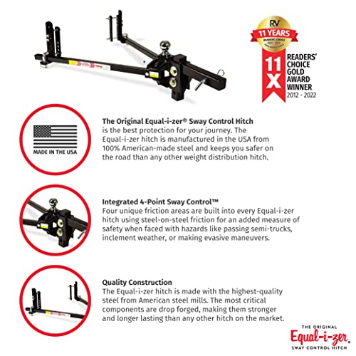 Equal-i-zer 4-point Sway Control Hitch, 90-00-1201, 12,000 Lbs Trailer Weight Rating, 1,200 Lbs Tongue Weight Rating, Weight Distribution Kit DOES NOT Include Hitch Shank, Ball NOT Included