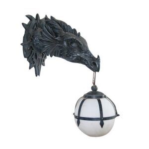 design toscano marshgate castle dragon electric wall sconce light fixture, greystone