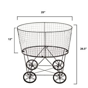 Creative Co-op Vintage Metal Laundry Basket with Wheels 25" x 15" x 26 3/4" (W x D x H)