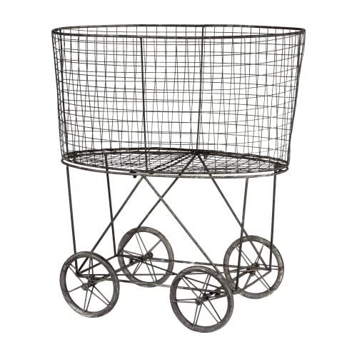 Creative Co-op Vintage Metal Laundry Basket with Wheels 25" x 15" x 26 3/4" (W x D x H)