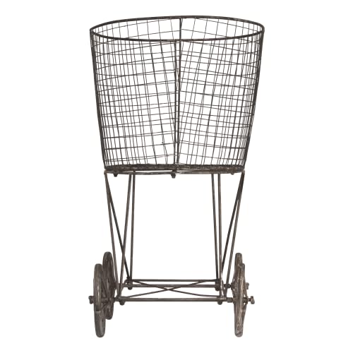 Creative Co-op Vintage Metal Laundry Basket with Wheels 25" x 15" x 26 3/4" (W x D x H)