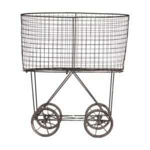 Creative Co-op Vintage Metal Laundry Basket with Wheels 25" x 15" x 26 3/4" (W x D x H)