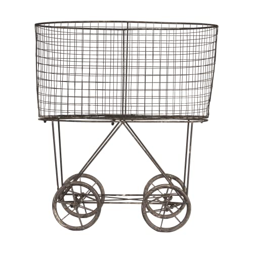 Creative Co-op Vintage Metal Laundry Basket with Wheels 25" x 15" x 26 3/4" (W x D x H)