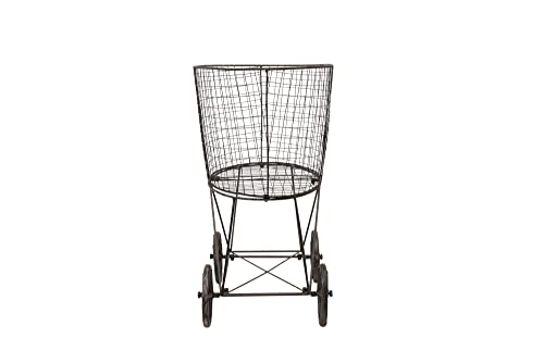 Creative Co-op Vintage Metal Laundry Basket with Wheels 25" x 15" x 26 3/4" (W x D x H)